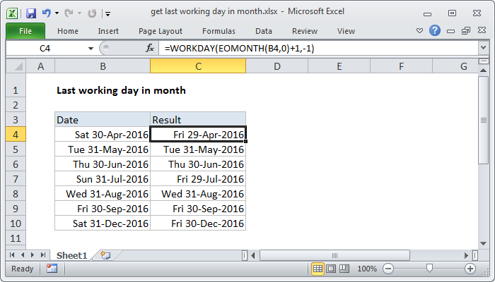 Excel formula: Get last working day in month | Exceljet Excel formula: Get last working day in month | Exceljet